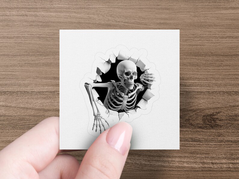 3D Skeleton Breaking Through Wall Decal, Creepy Halloween Sticker, Goth ...