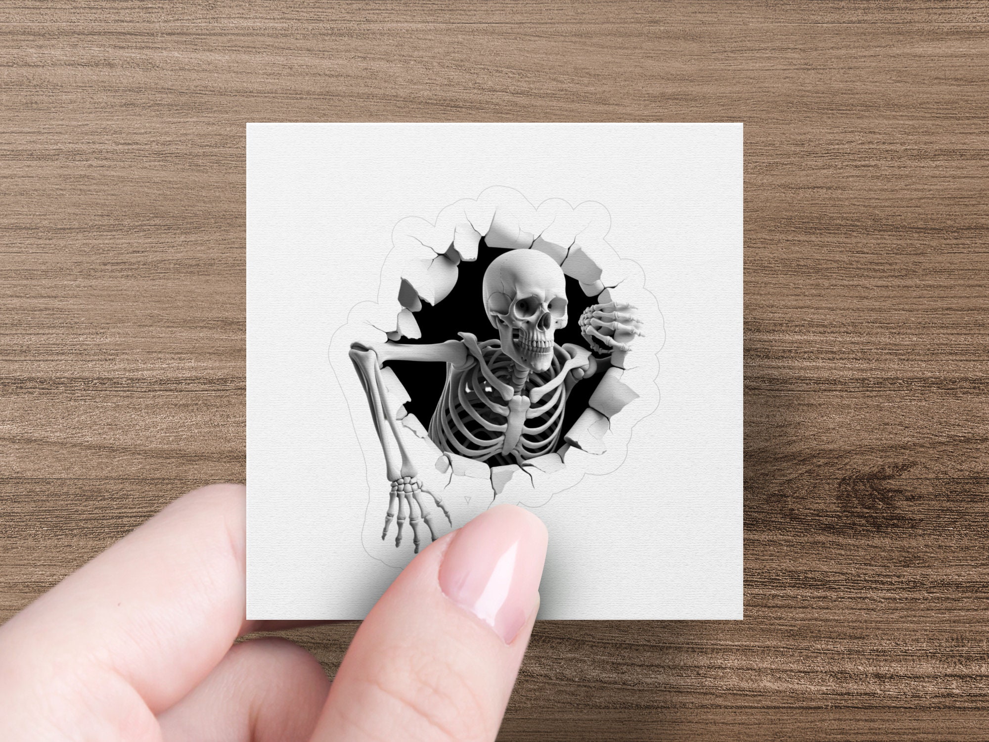 3D Skeleton Breaking Through Wall Decal, Creepy Halloween Sticker, Goth ...