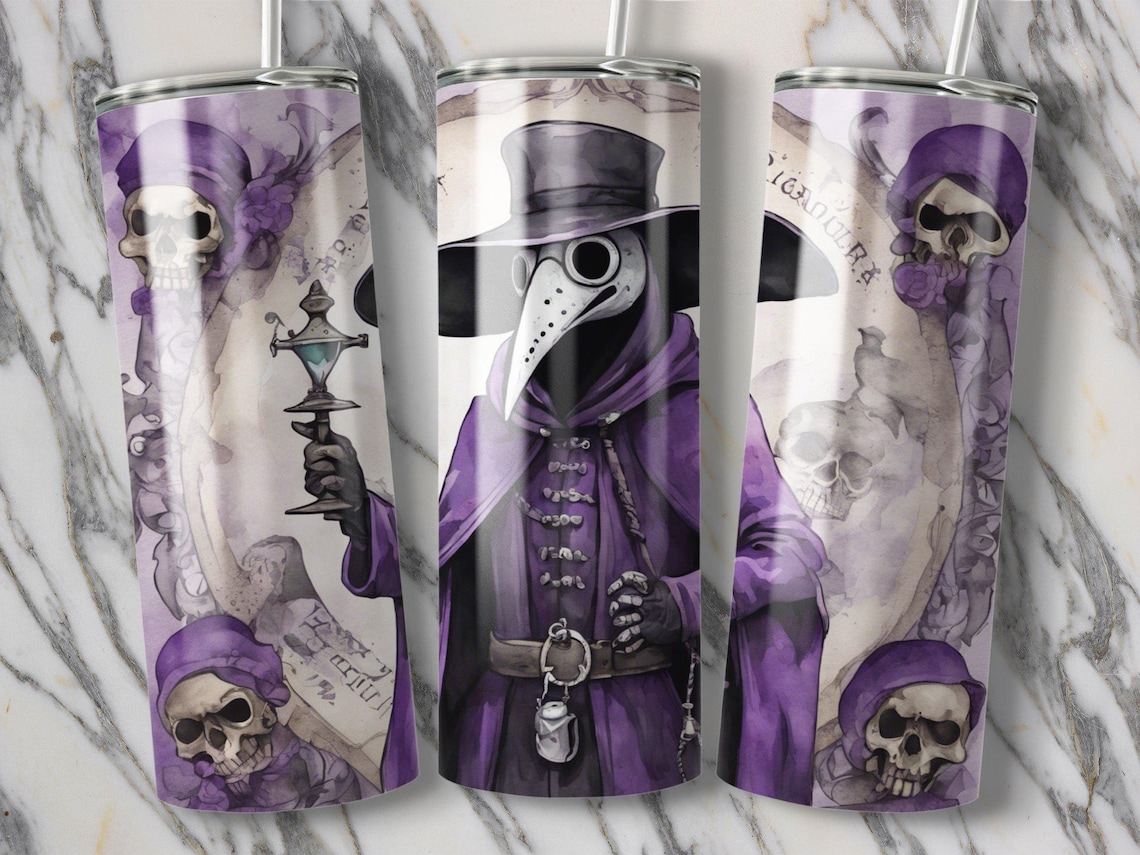Gothic Plague Doctor Tumbler, Dark Fantasy Art Drinkware, Skulls and ...