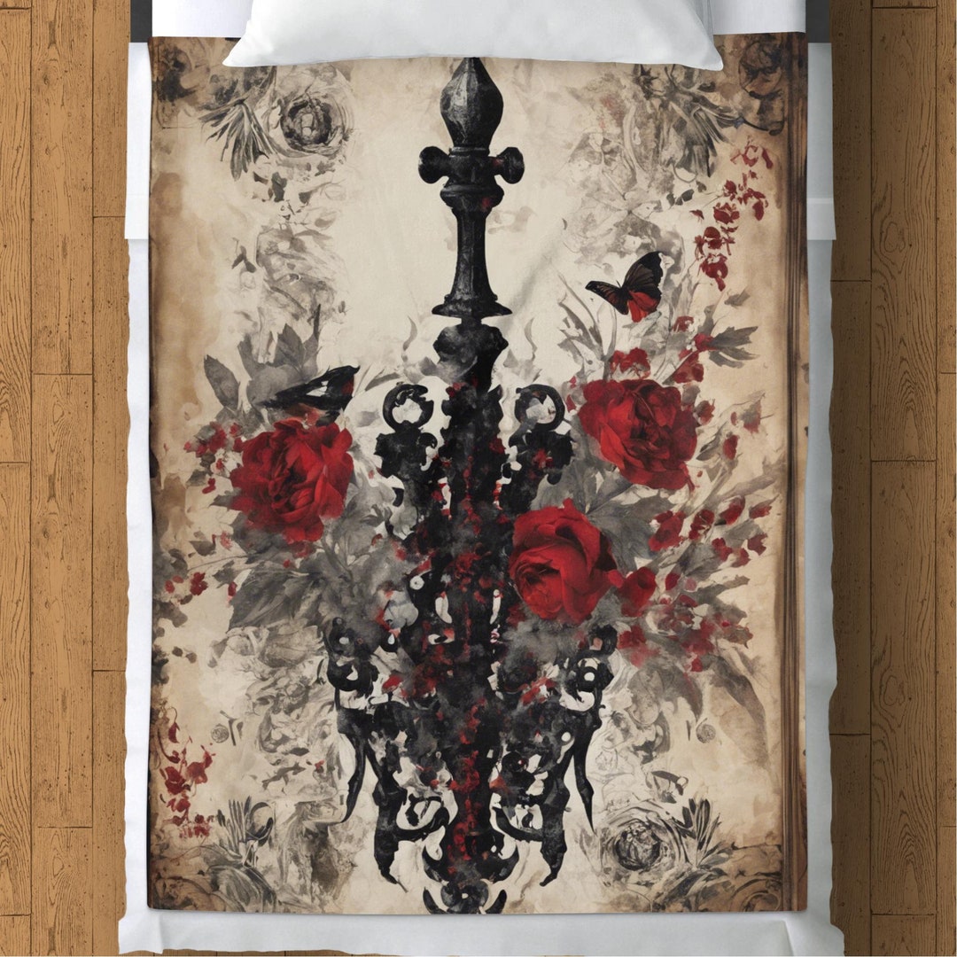 Vintage Floral Fleur-de-lis Design Blanket, Gothic Red Roses Soft Throw ...