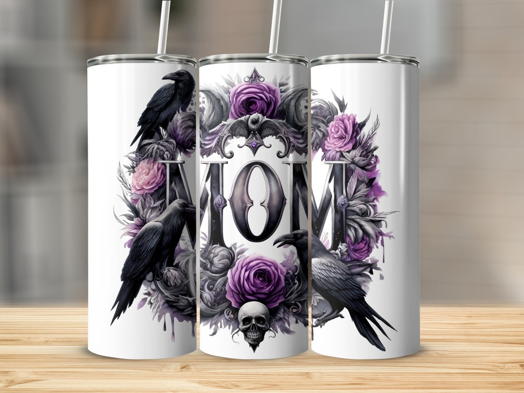 Gothic Raven and Roses MOM Tattoo Art Tumbler, Skull Floral Mothers Day ...