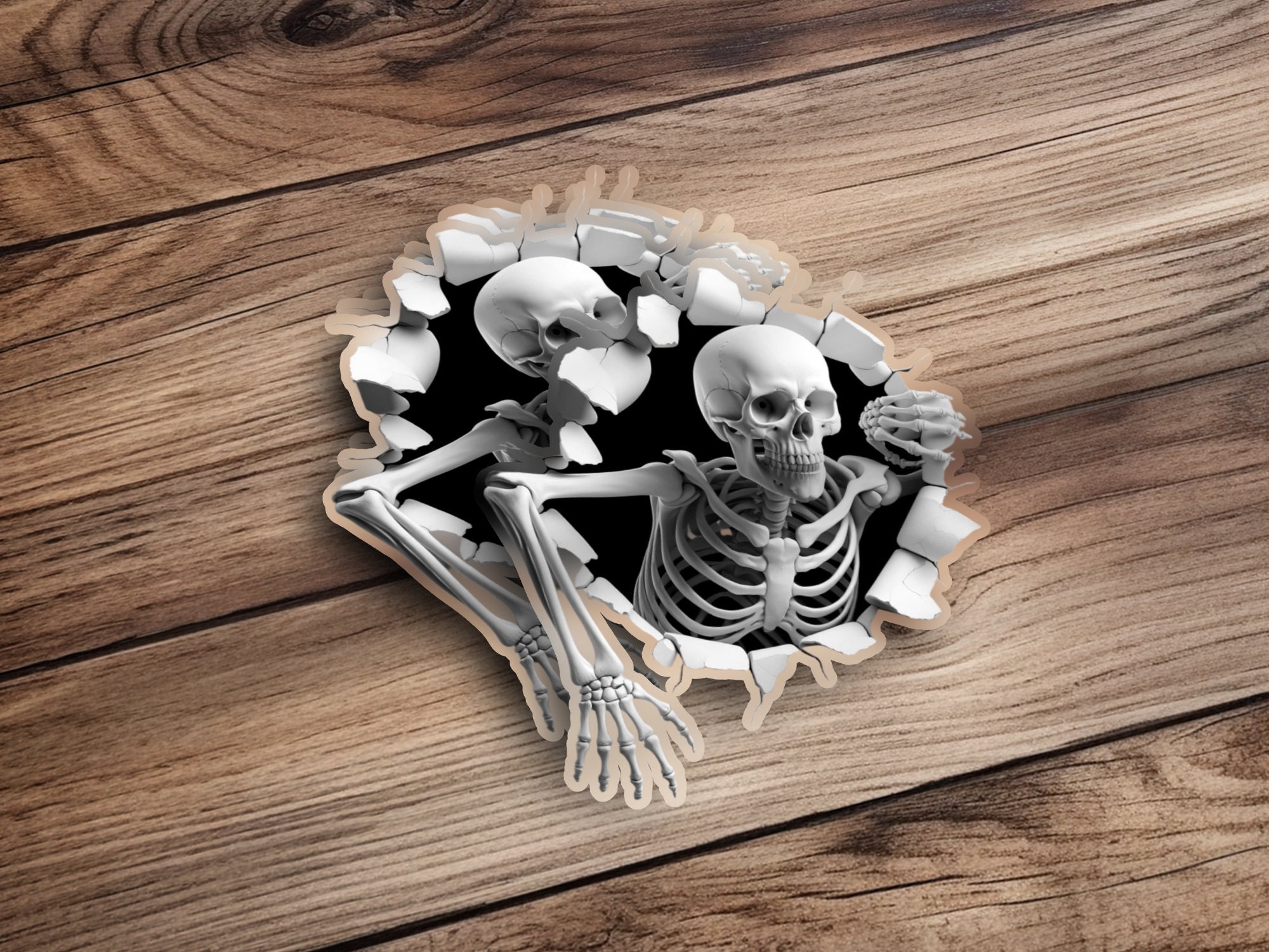 3D Skeleton Breaking Through Wall Decal, Creepy Halloween Sticker, Goth ...