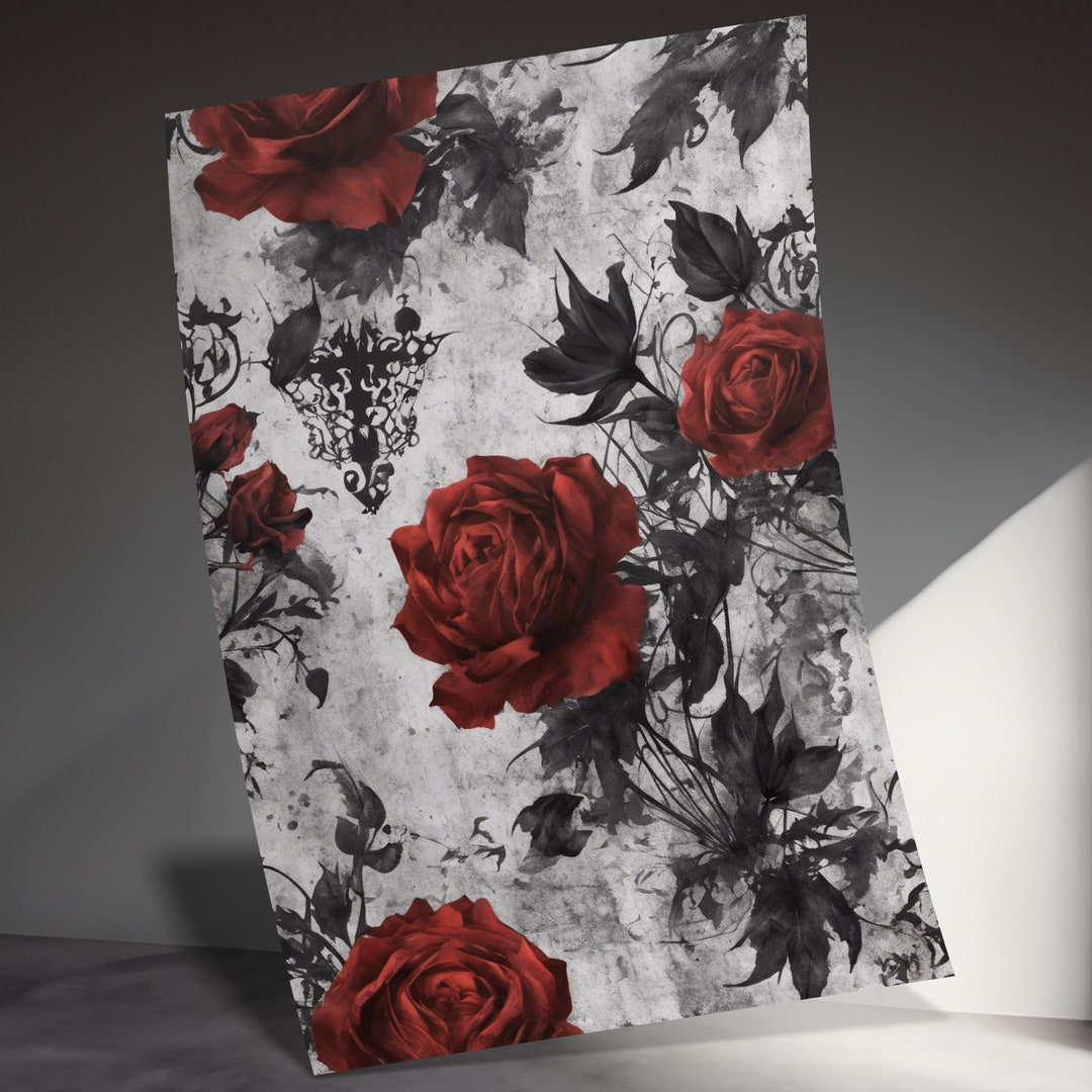 Vintage Red Roses Wall Art, Floral Print Decor, Antique Style Rose ...