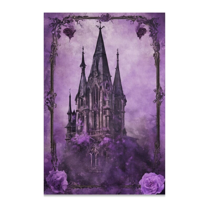 Gothic Purple Cathedral Wall Art, Vintage Style Mysterious Church Print ...