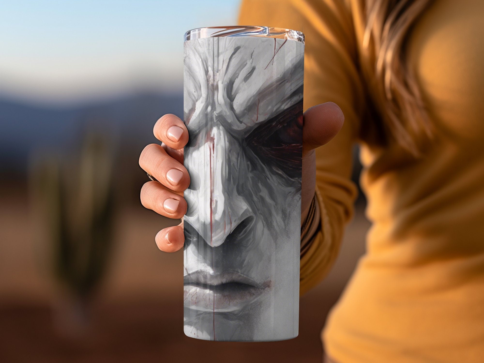 Creepy Red Eyed Demon Art Tumbler, Spooky Horror Themed Travel Mug ...