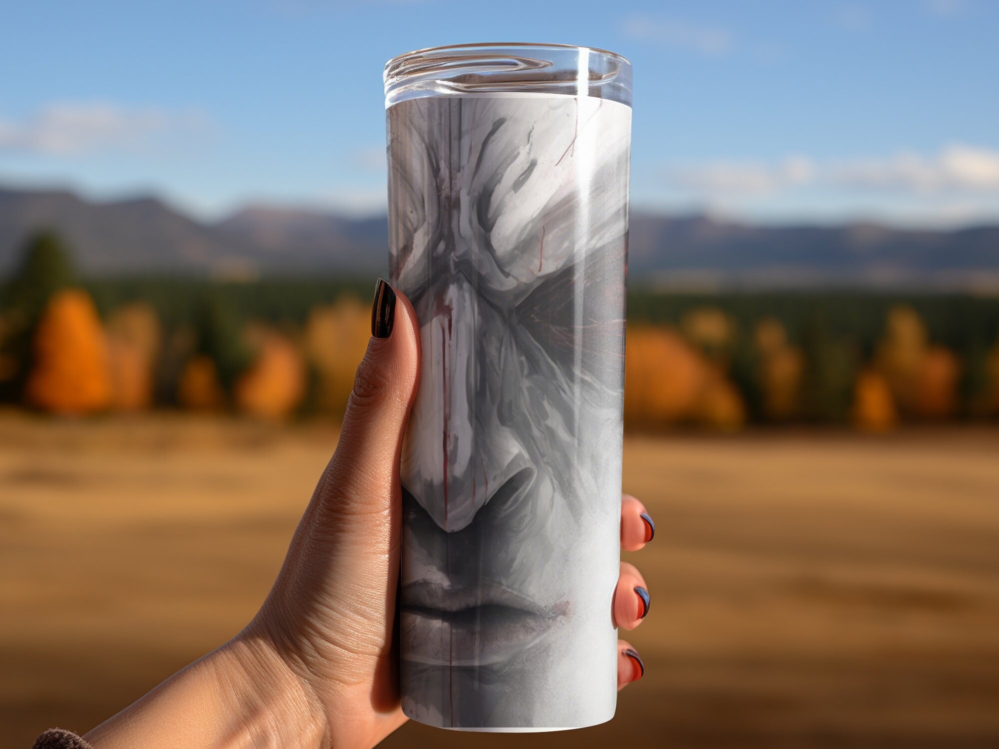 Creepy Red Eyed Demon Art Tumbler, Spooky Horror Themed Travel Mug ...