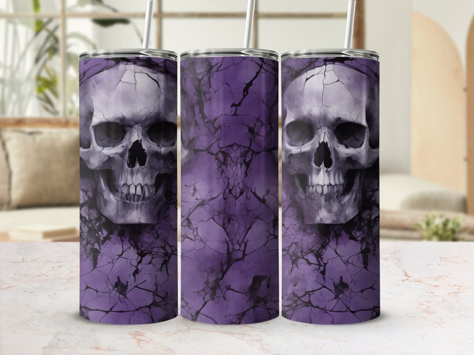 Purple Skull Tumbler, Gothic Skull Cup, Creepy Skull Drinkware, Halloween Skull Tumbler, Unique ...