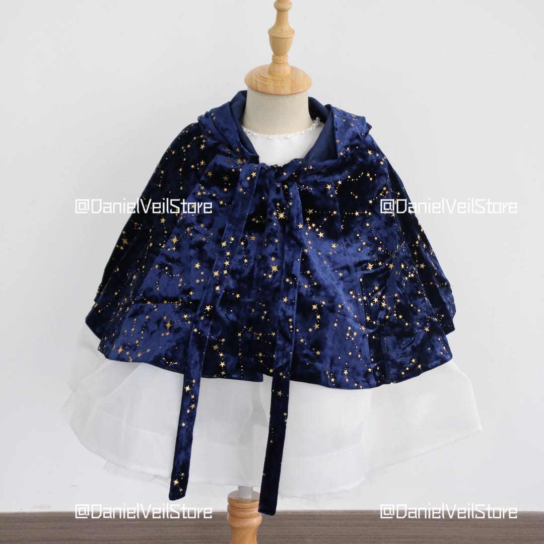 Celestial Gold Stars Adult Short Hooded Cloak/flower Girls Cape/custom ...