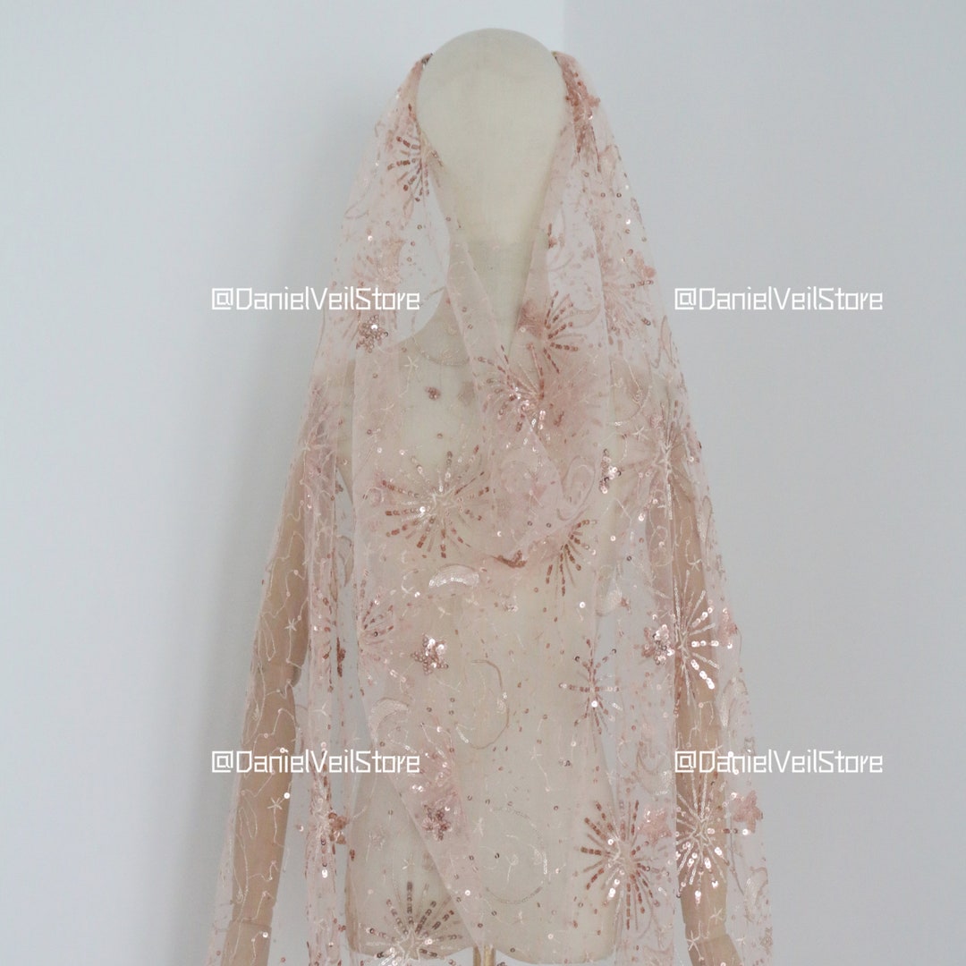 Celestial Pink Moon Star Drape Wedding Veil/starlight Draped Veil With ...