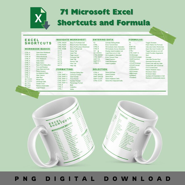 Excel Cheat Sheet Formulas Etsy