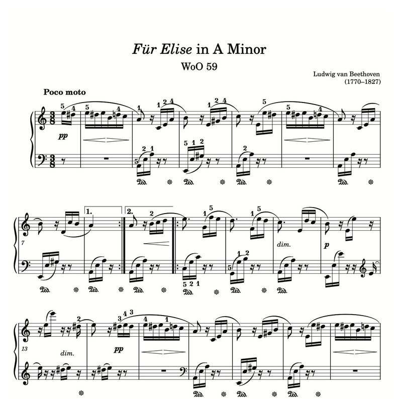 Beethoven Für Elise Sheet Music: Visual Learning Edition With Color ...