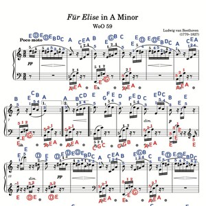 Beethoven Für Elise Sheet Music: Visual Learning Edition With Color ...