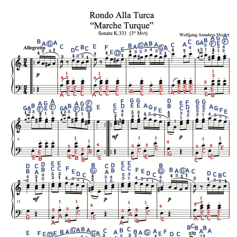 Mozart - Turkish March; 3 Version Sheet Music Visual Learning Edition ...