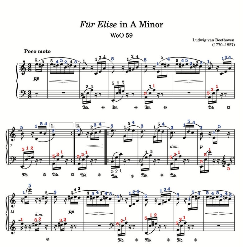 Beethoven Für Elise Sheet Music: Visual Learning Edition With Color ...