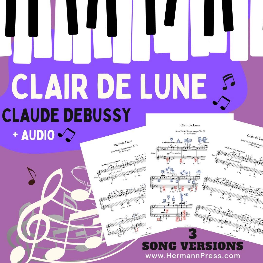 Clair De Lune - Claude Debussy; 3 Version Sheet Music Visual Learning ...
