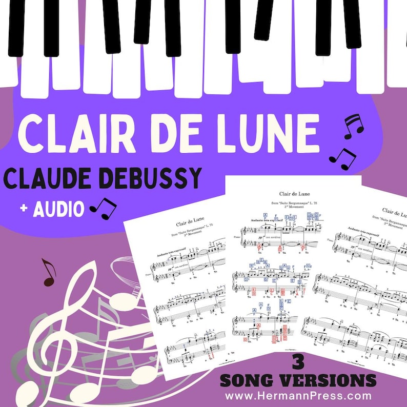 Clair De Lune Claude Debussy 3 Version Sheet Music Visual Learning