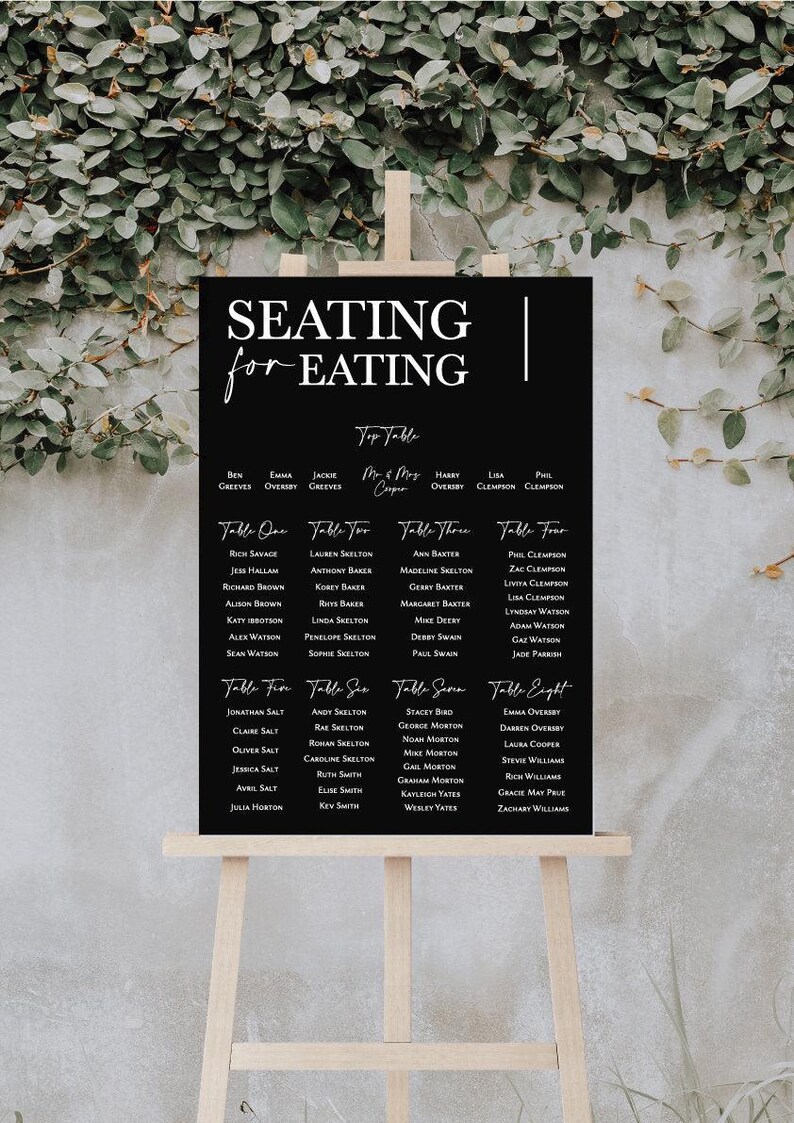 Personalised Wedding Table Plan - Seating Chart - Printed Foam or Black ...