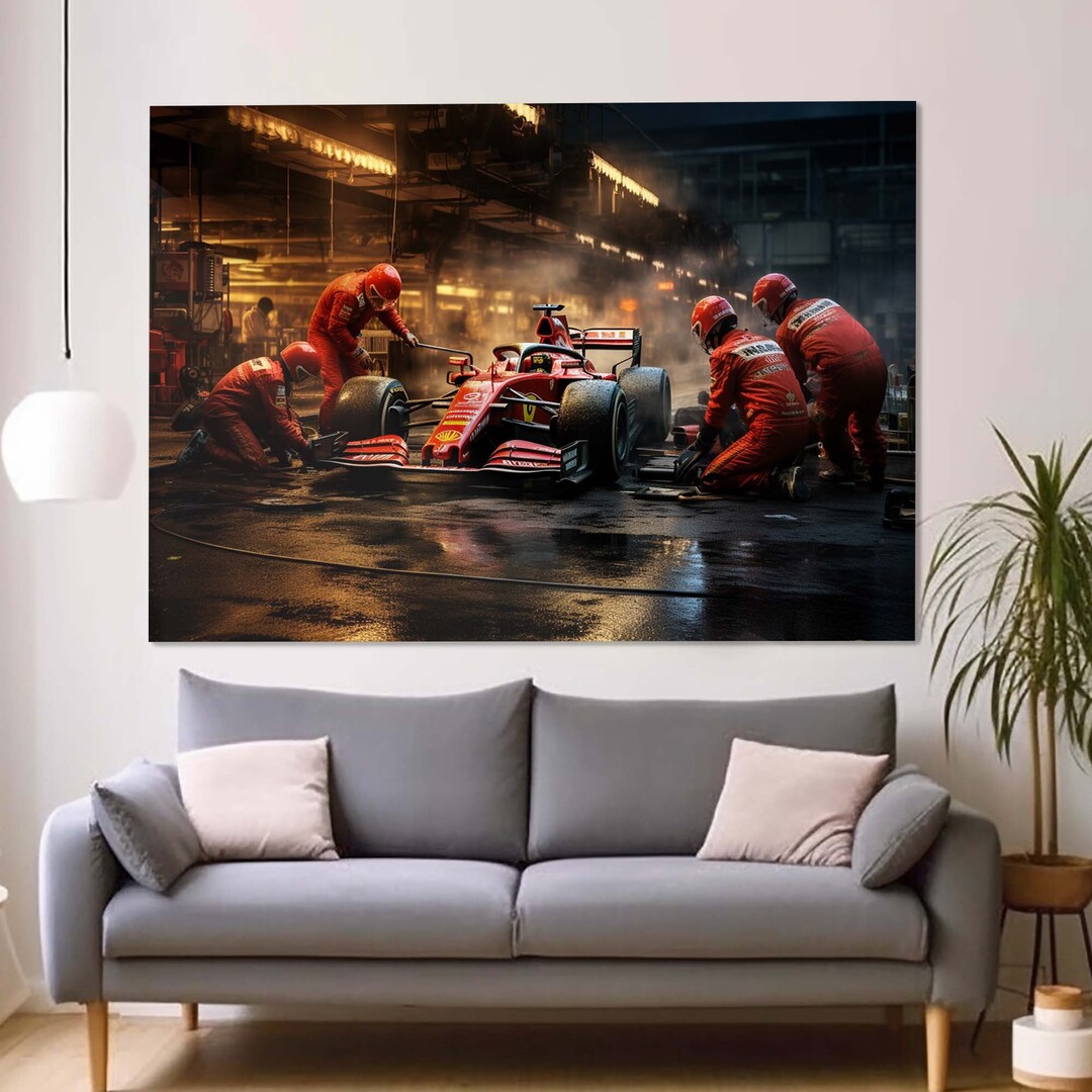Racing Car Wall Art Decor, Ferrari Formula 1 Pit Stop Wall Art, Giclee ...
