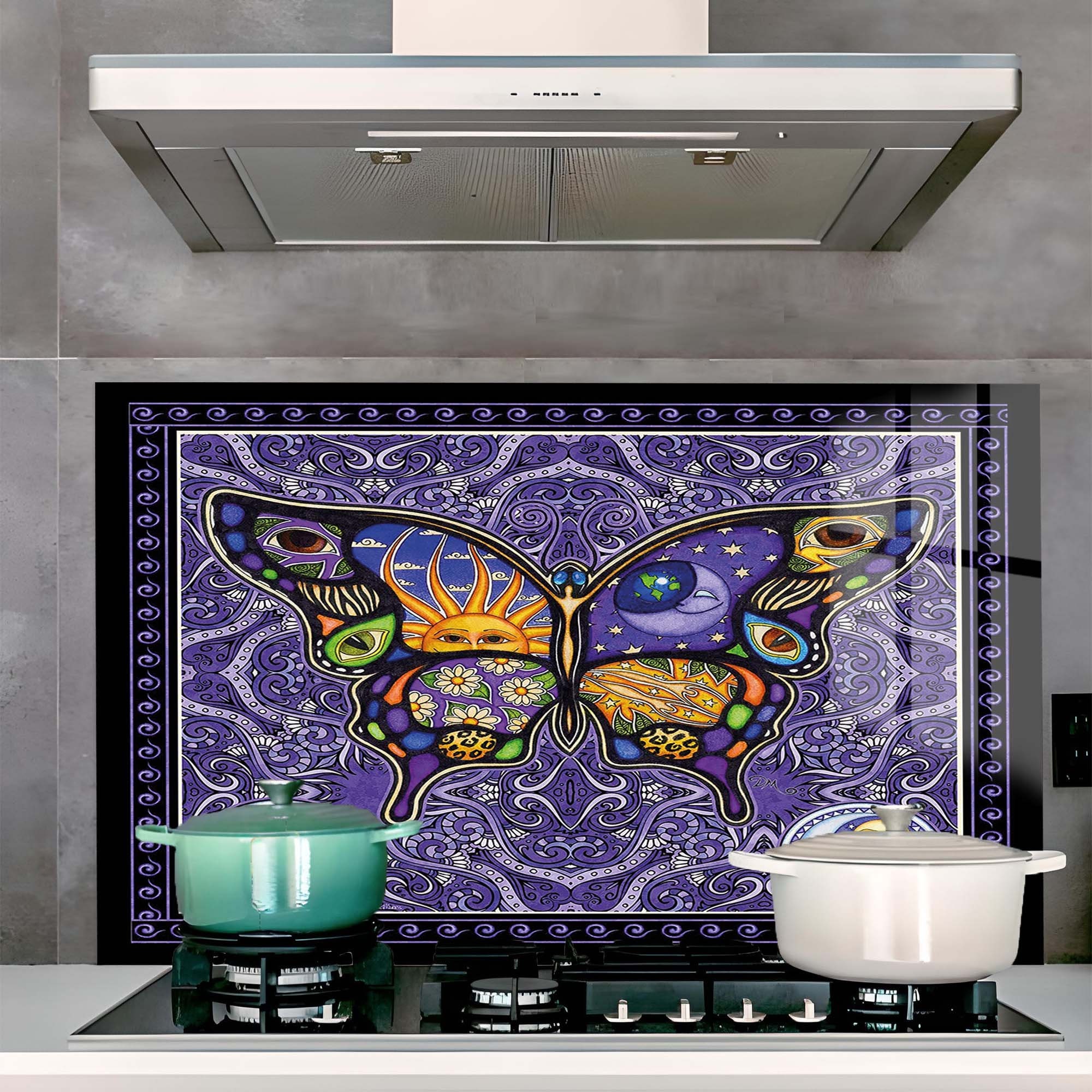 Purple Butterfly Kitchen Backsplash Decor, Tempered Glass Backsplash ...