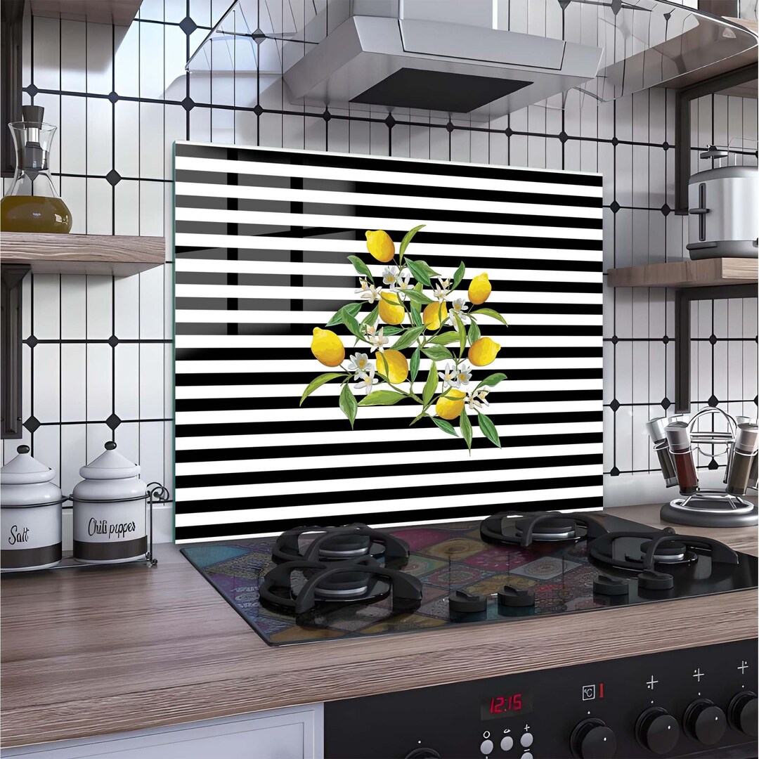 Lemon Backsplash Panel, Tempered Glass Stove Backsplash Panel, Stove ...