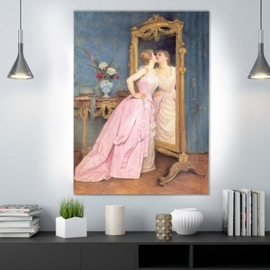 Woman Looking in Mirror Portrait, Glass Wall Decor, Fashion Wall Art ...