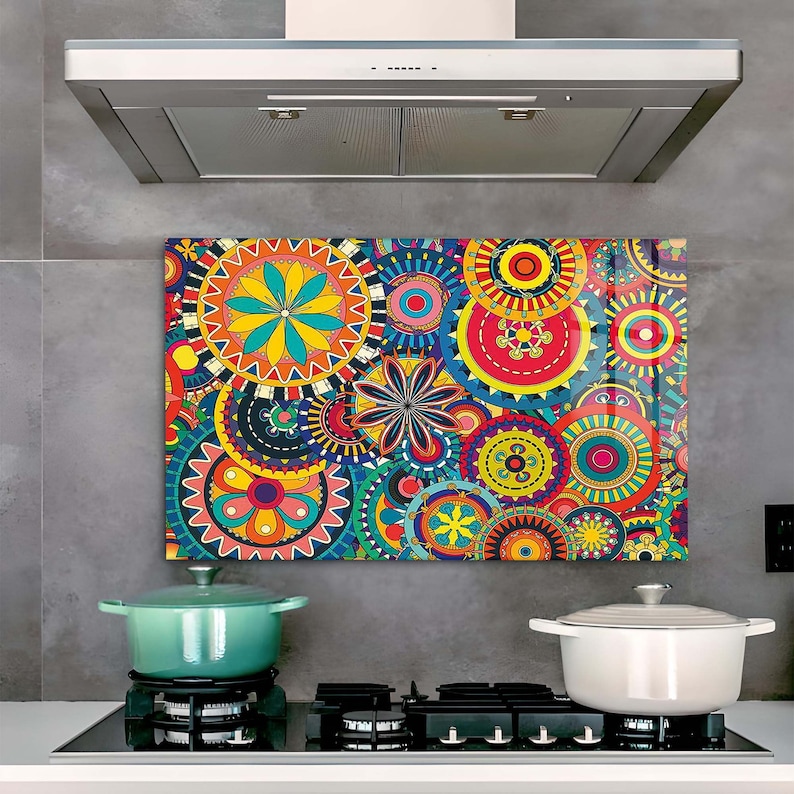 Rainbow Backsplash Decor, Tempered Glass Stove Backsplash Panel, Stove ...