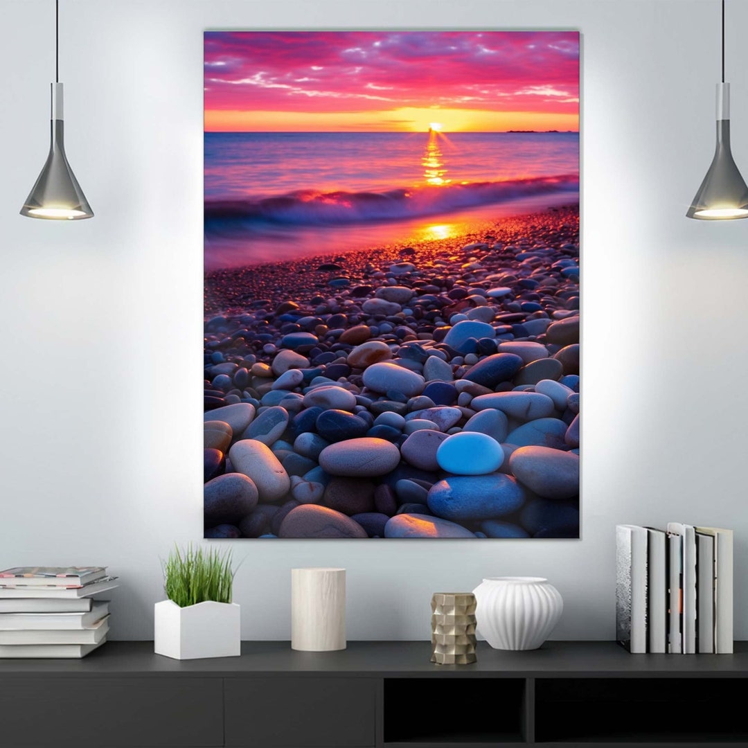Zen Spa Stones Wall Art, Night Beach Stone Stained Glass, Zen Spa ...
