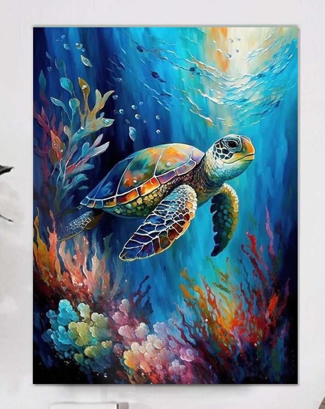 Sea Turtle Wall Art, Underwater Life Art Painting on Glass Decor, Sea ...