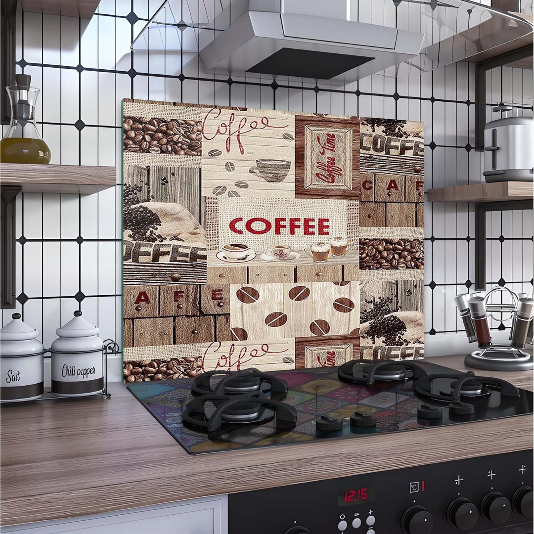 Aromatic Coffee Decor, Brown Splashback, Glass Print, Glass Stove ...