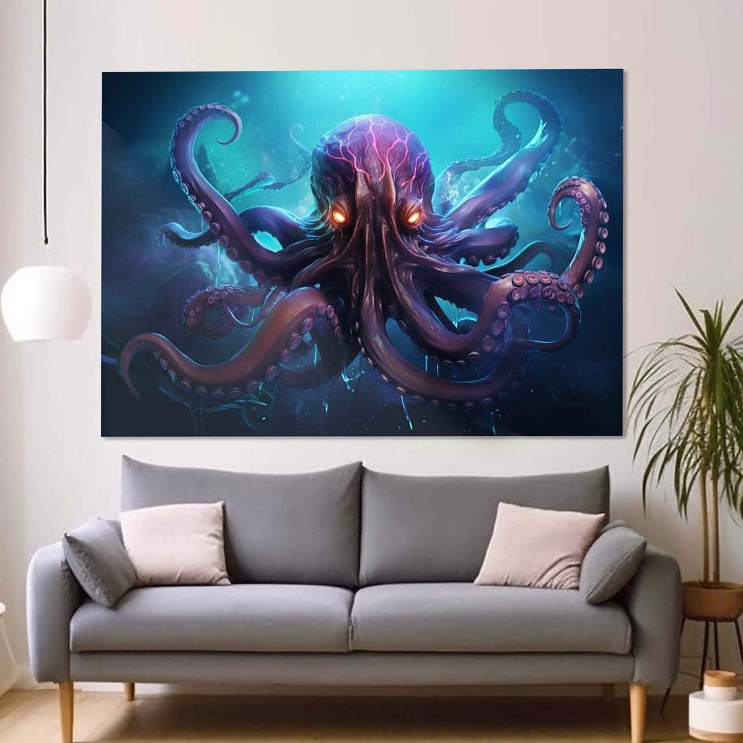 Octopus Ready to Hang Glass Wall Art, Octopus Art Decor, Ready to Hang ...