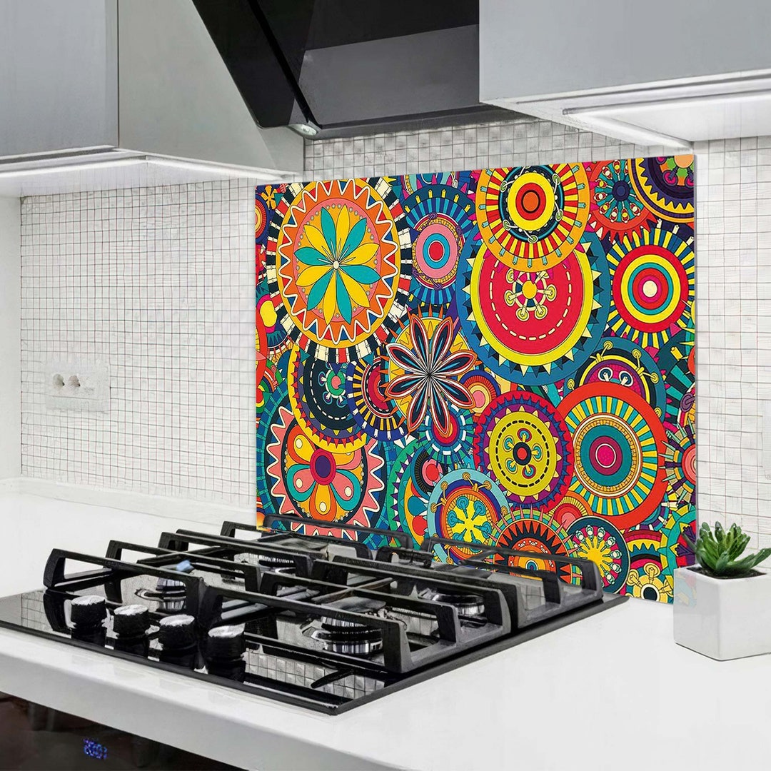 Rainbow Backsplash Decor, Tempered Glass Stove Backsplash Panel, Stove ...