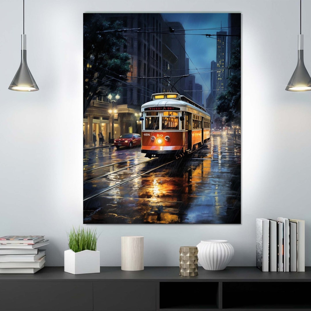 Red Tram Wall Art, Glass Wall Art, Red Tram Glass Art, New York Wall ...