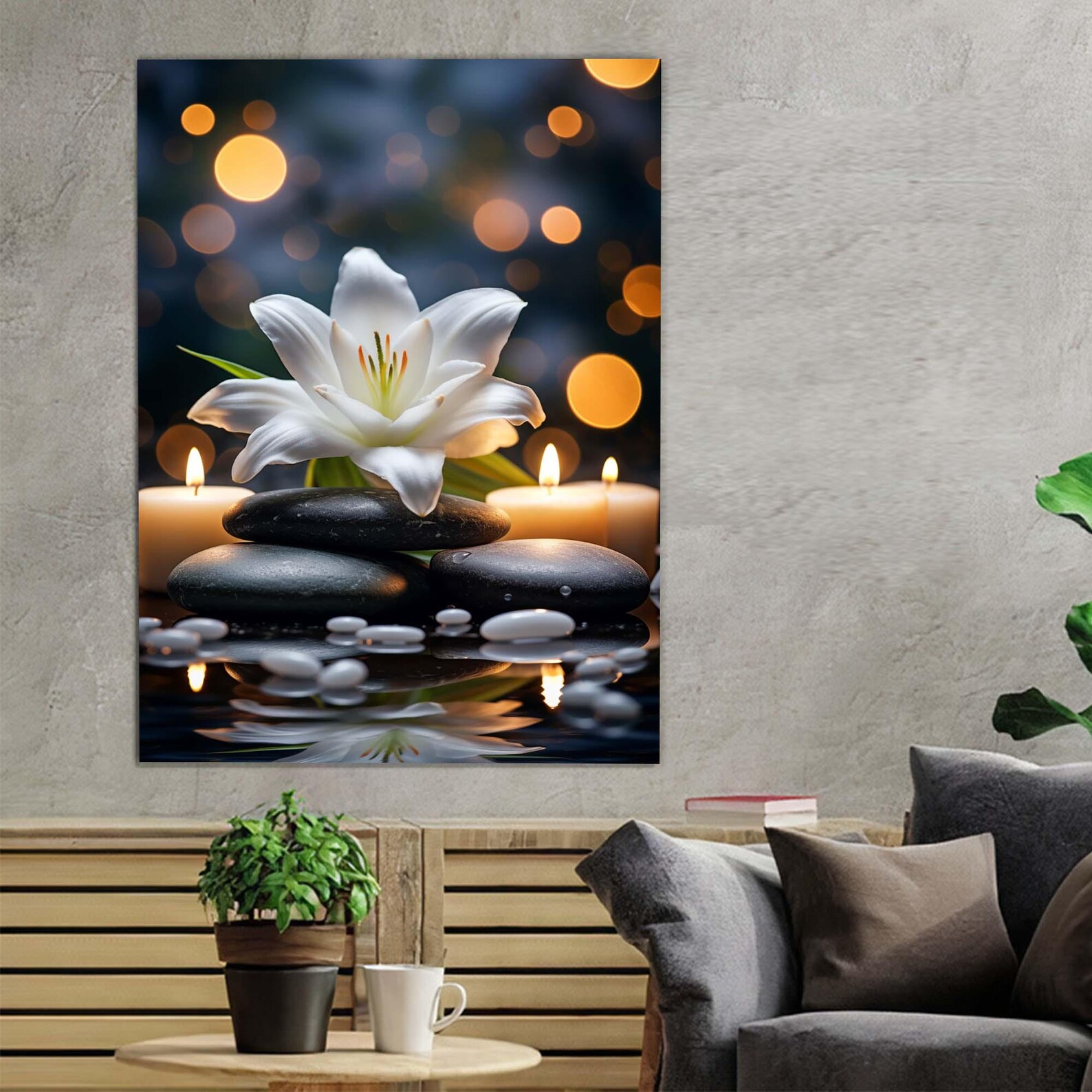 Zen Lily Tempered Glass Wall Art With Candles | Elegant Spa Decor ...