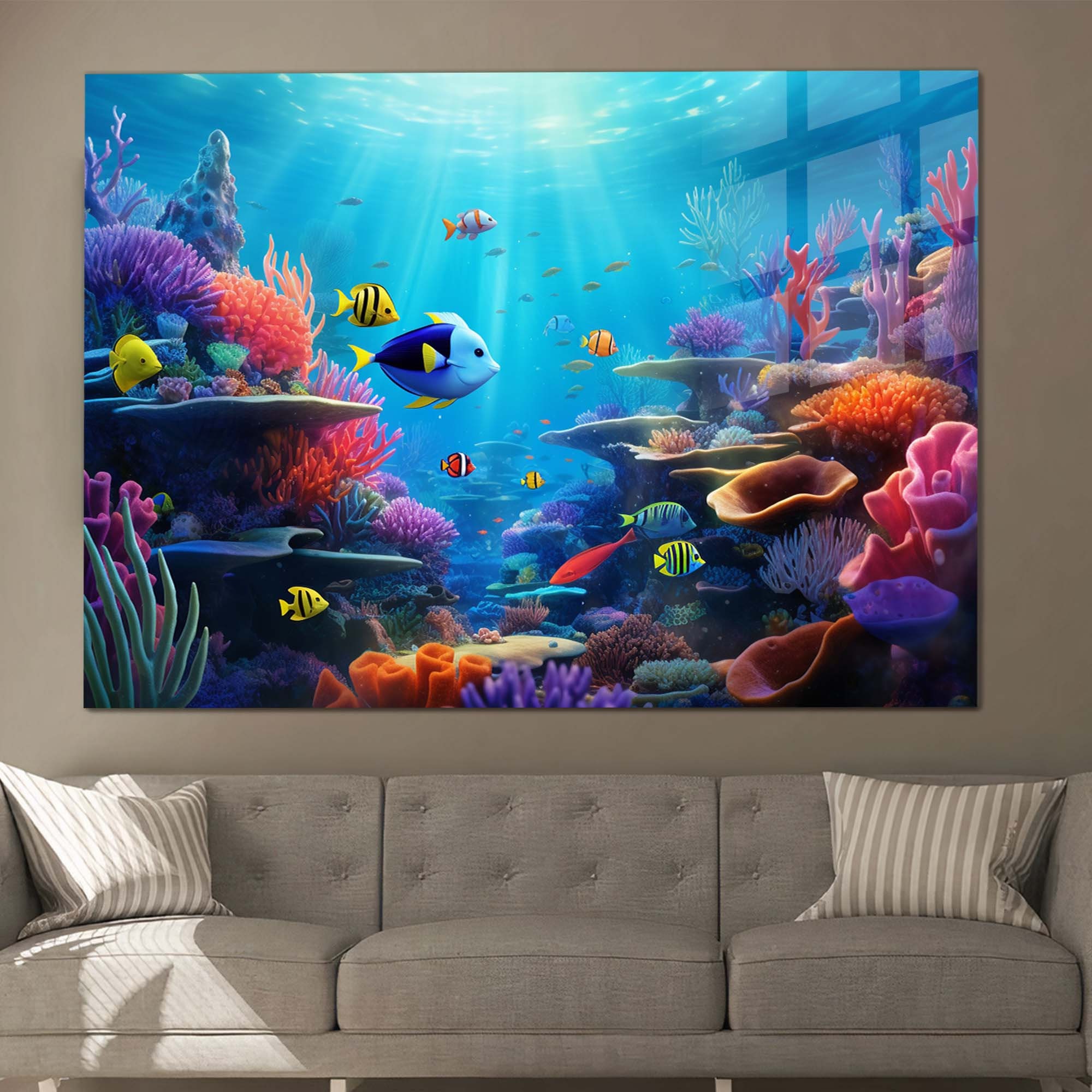 Ocean Glass, Fish Wall Art Under Sea Ar, Tempered Glass Under Sea Wall ...