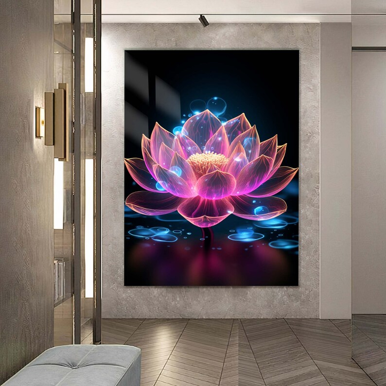 Lotus Flower Wall Art, Floral Wall Decor, Flower Home Decor,tempered ...