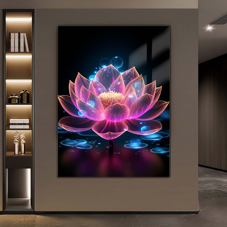 Lotus Flower Wall Art, Floral Wall Decor, Flower Home Decor,tempered ...