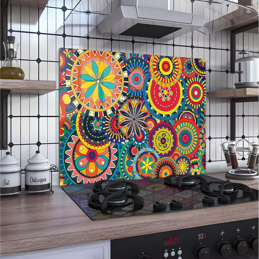 Rainbow Backsplash Decor, Tempered Glass Stove Backsplash Panel, Stove ...