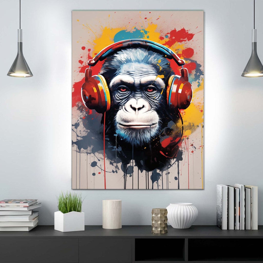 DJ Monkey Glass Wall Decor, Boombox Monkey Tempered Glass Art, Music ...