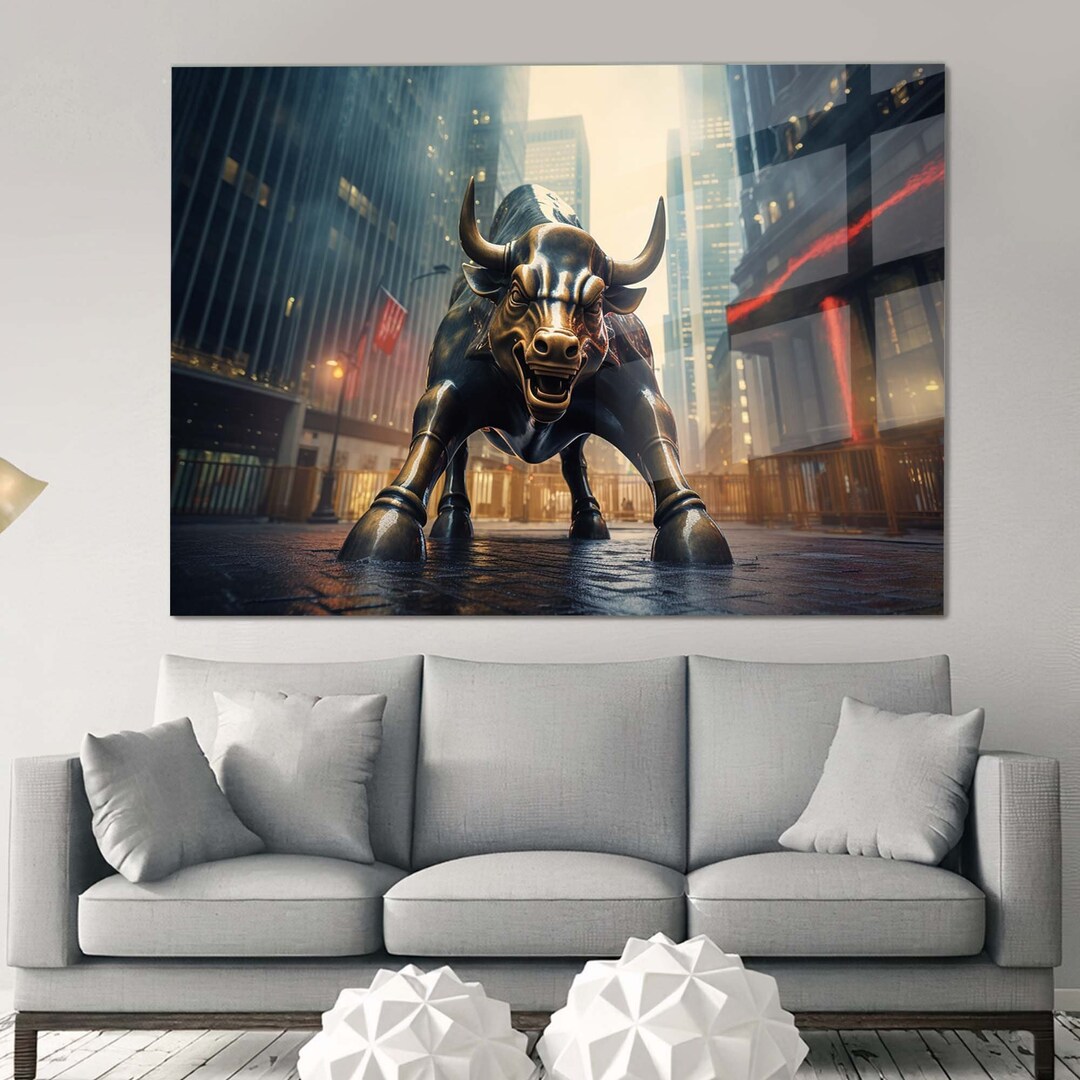 Bull Wall Decor, Animal Art Decor, Wall Street Printed, Charging Bull ...