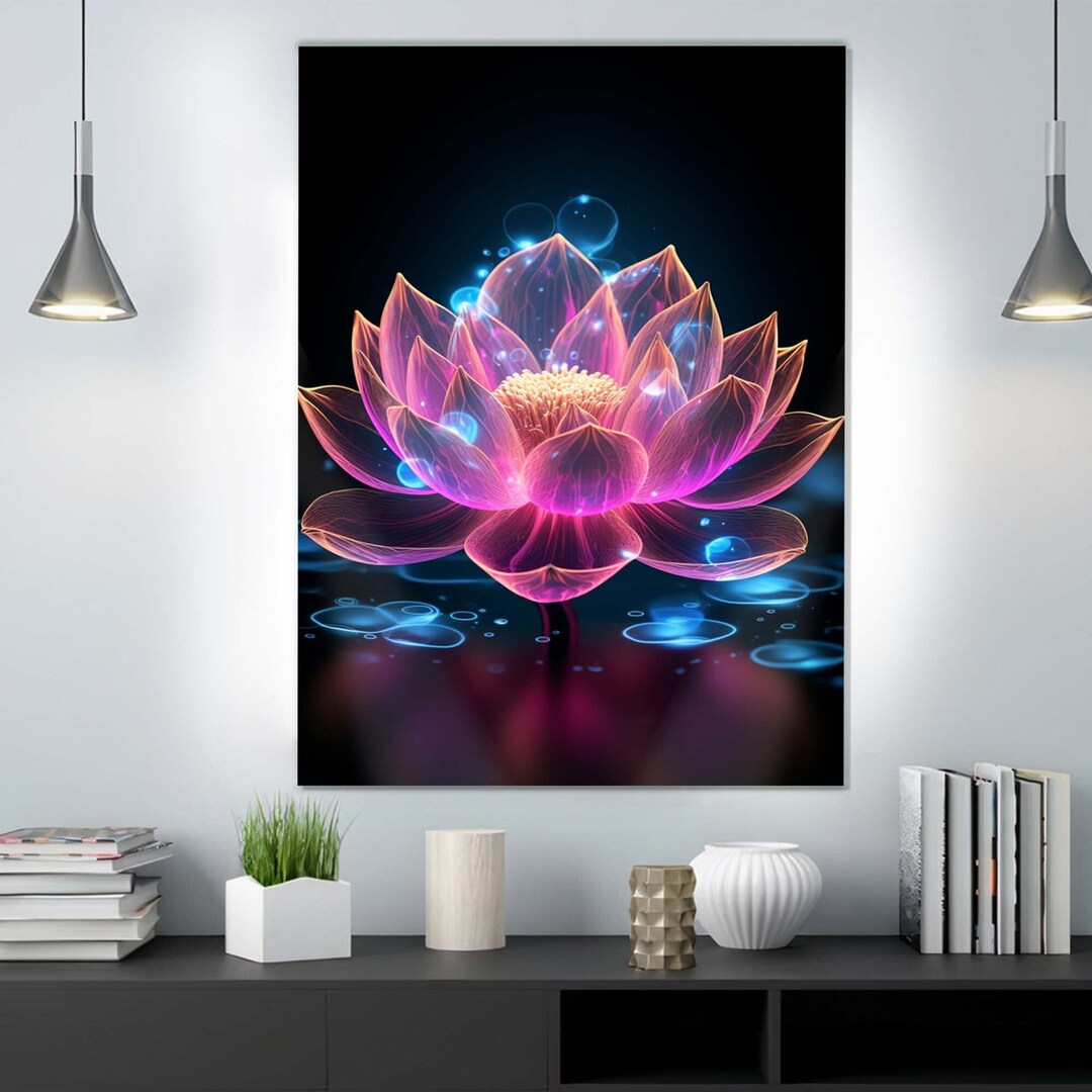 Lotus Flower Wall Art, Floral Wall Decor, Flower Home Decor,tempered ...