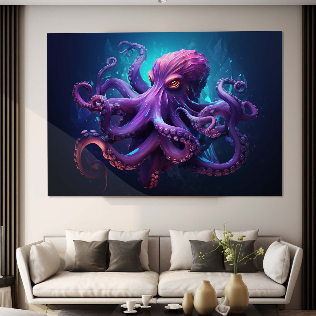 Octopus Wall Art Decor, Octopus Decor Glass, Aquarium Octopus, Glass ...
