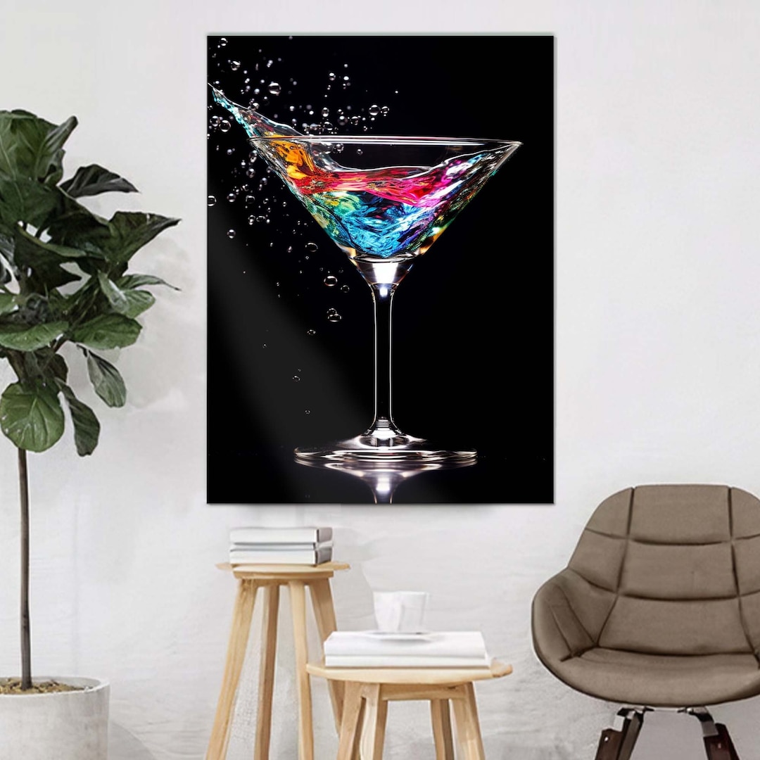Martini Glass Wall Art, Colorful Cocktail Tempered Glass Decor ...