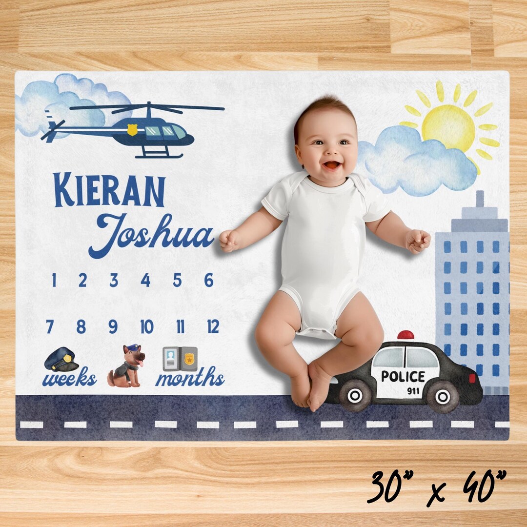 Police Milestone Baby Blanket, Police Officer Baby Shower Gift, Law ...
