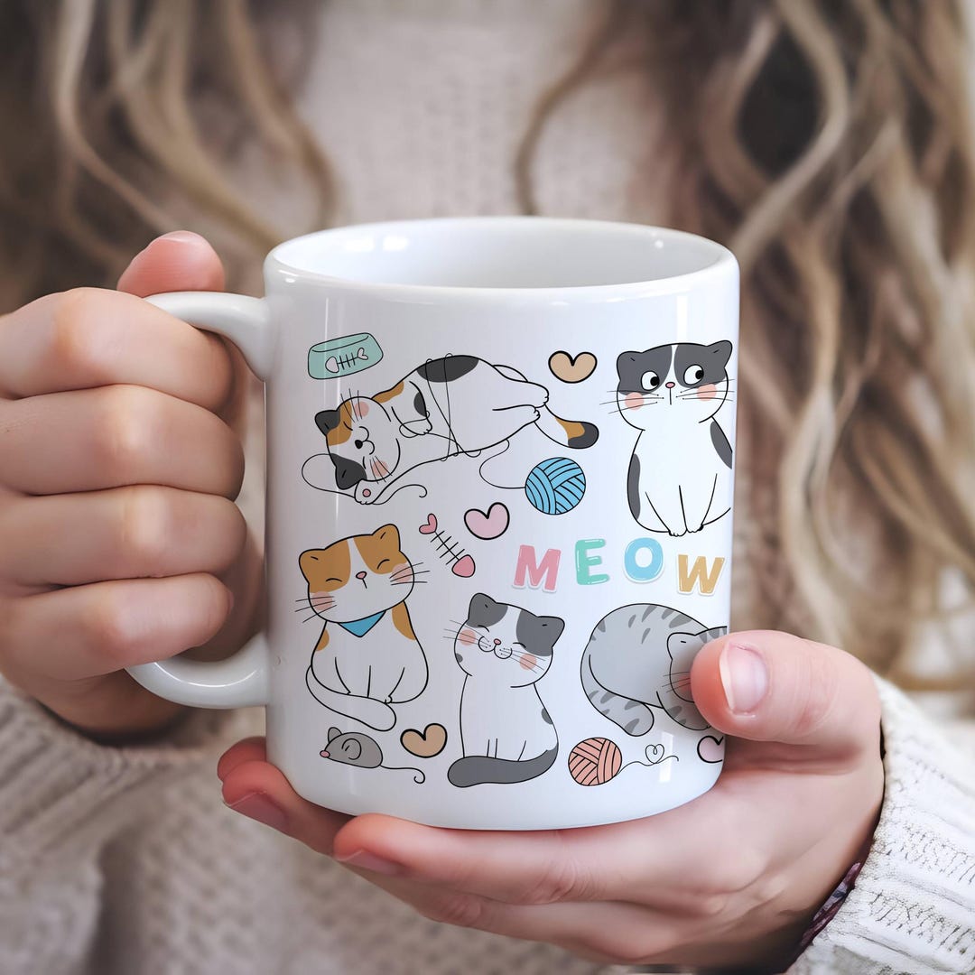 Kawaii Kitty Cats Mug, Cute Kitties Gift for Mom, Funny Camping Coffee ...