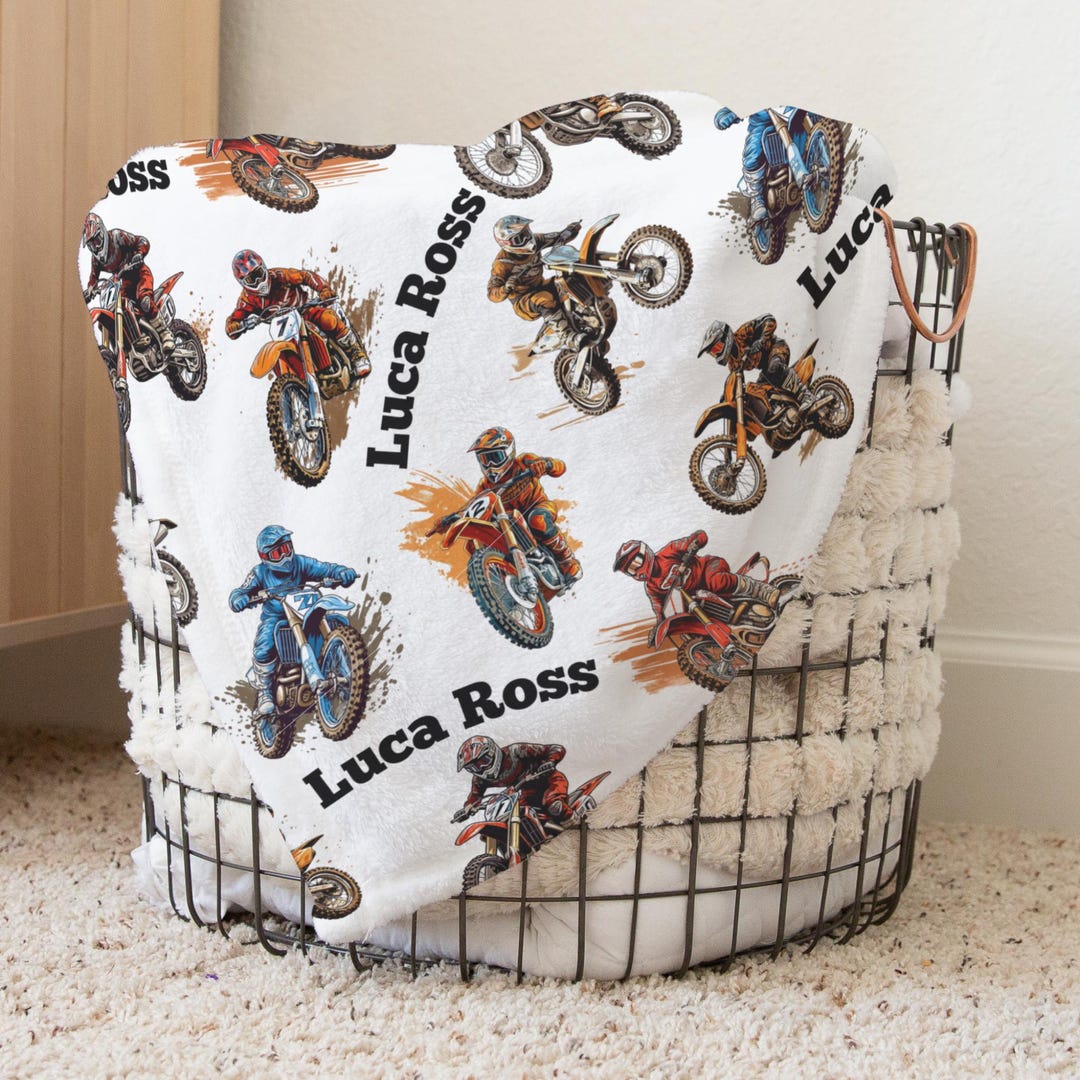 Boys Motocross Blanket, Personalized Dirt Bike, Toddler Bedding, Baby ...