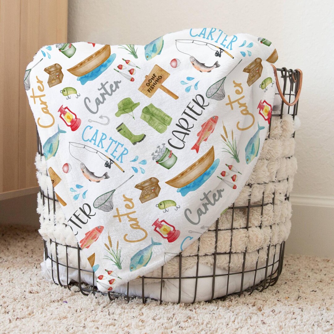 Boy's Fishing Blanket, Personalized Fish Nursery Decor, Baby Shower ...