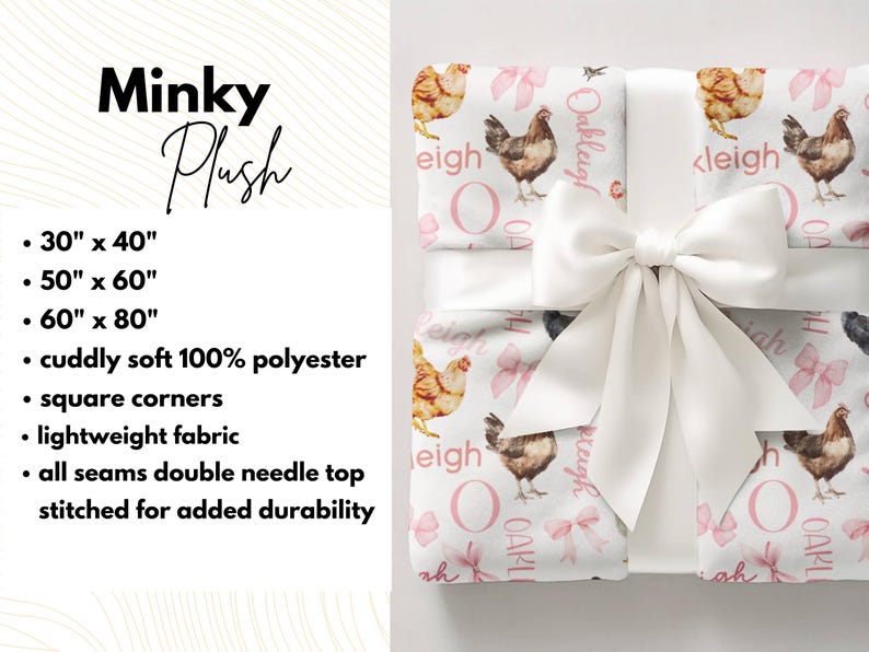 Pink Bows + Cute Chickens Blanket, Personalized Coquette Baby Shower ...
