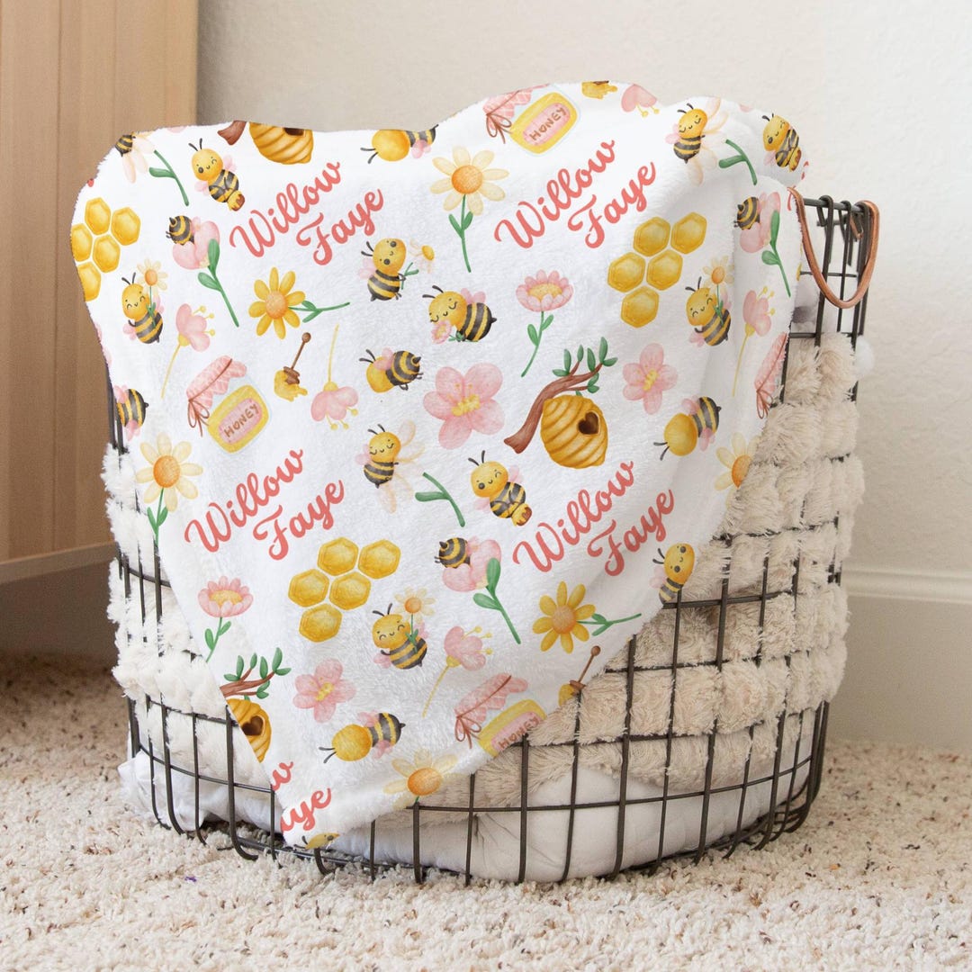 Honey Bee Personalized Blanket, Girl's Bumble Bee Newborn Swaddle, Cute ...