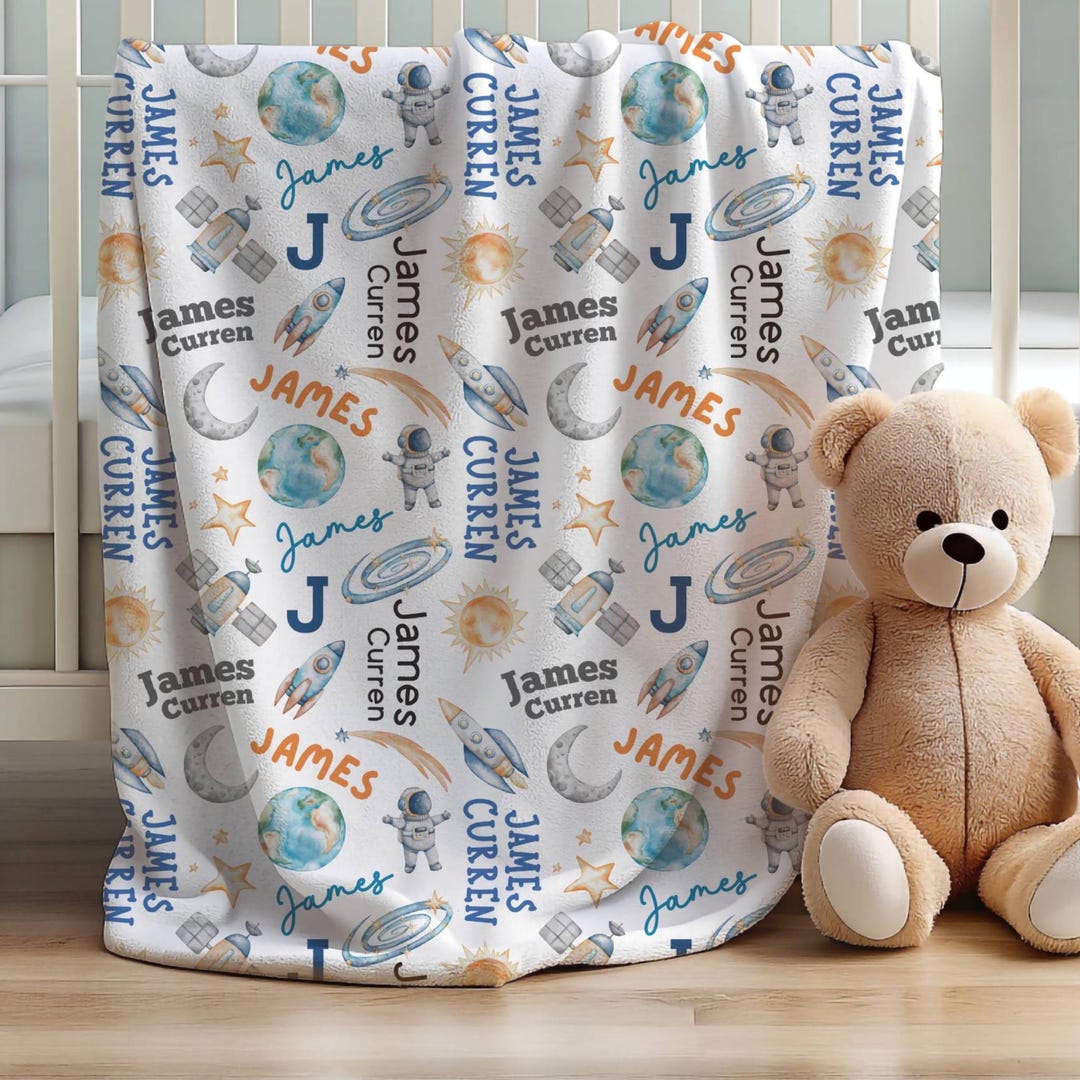 Personalized Space Blanket, Astronaut, Moon and Stars Kids Toddler ...