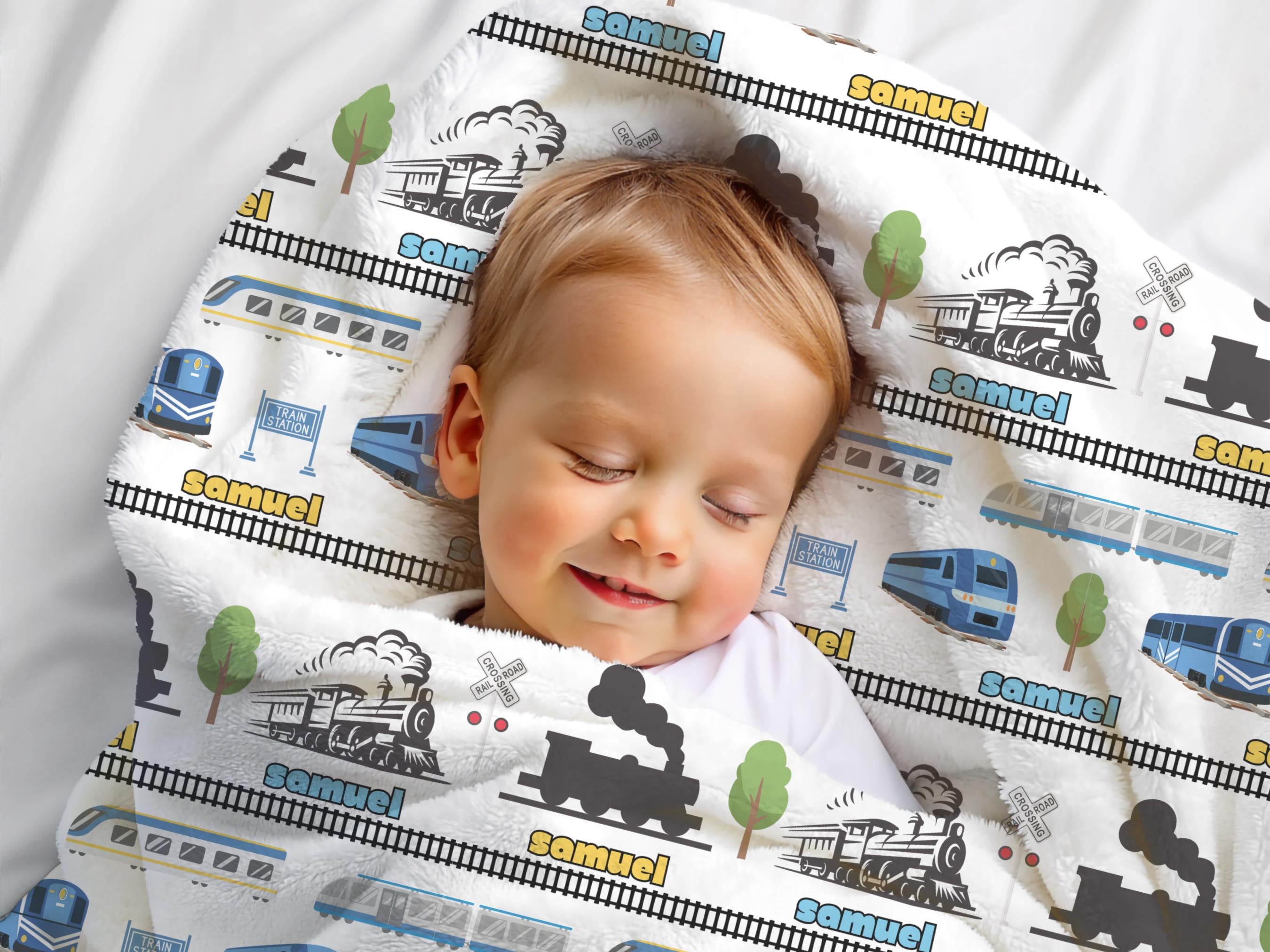 Personalized Train Blanket for Kids, Steam Trains Baby Swaddle, Custom ...